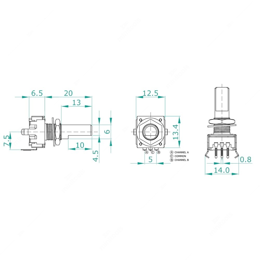 24 ppr rotary encoder, no button - 24 detents - 20mm flat shaft