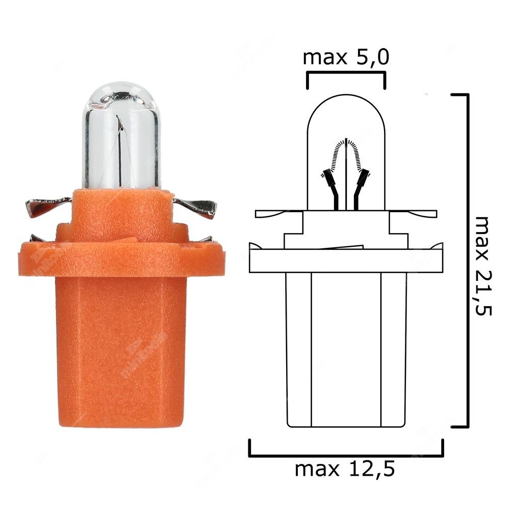 BX8,5d 12V 1W lamp with orange base for instrument clusters