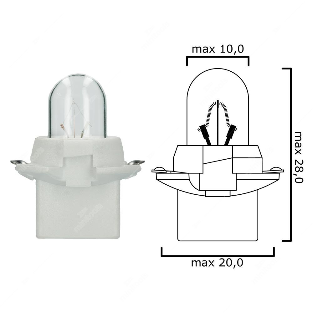B12,3d 12V 2W lamp with white base for instrument clusters