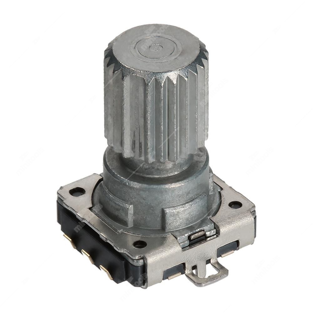 16 ppr knurled shaft rotary encoder, with button - 32 detents